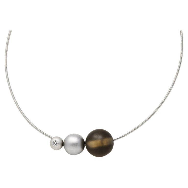 Niessing Diamond Smokey Quartz Platinum Sphere Chord Collar Necklace For Sale at 1stDibs