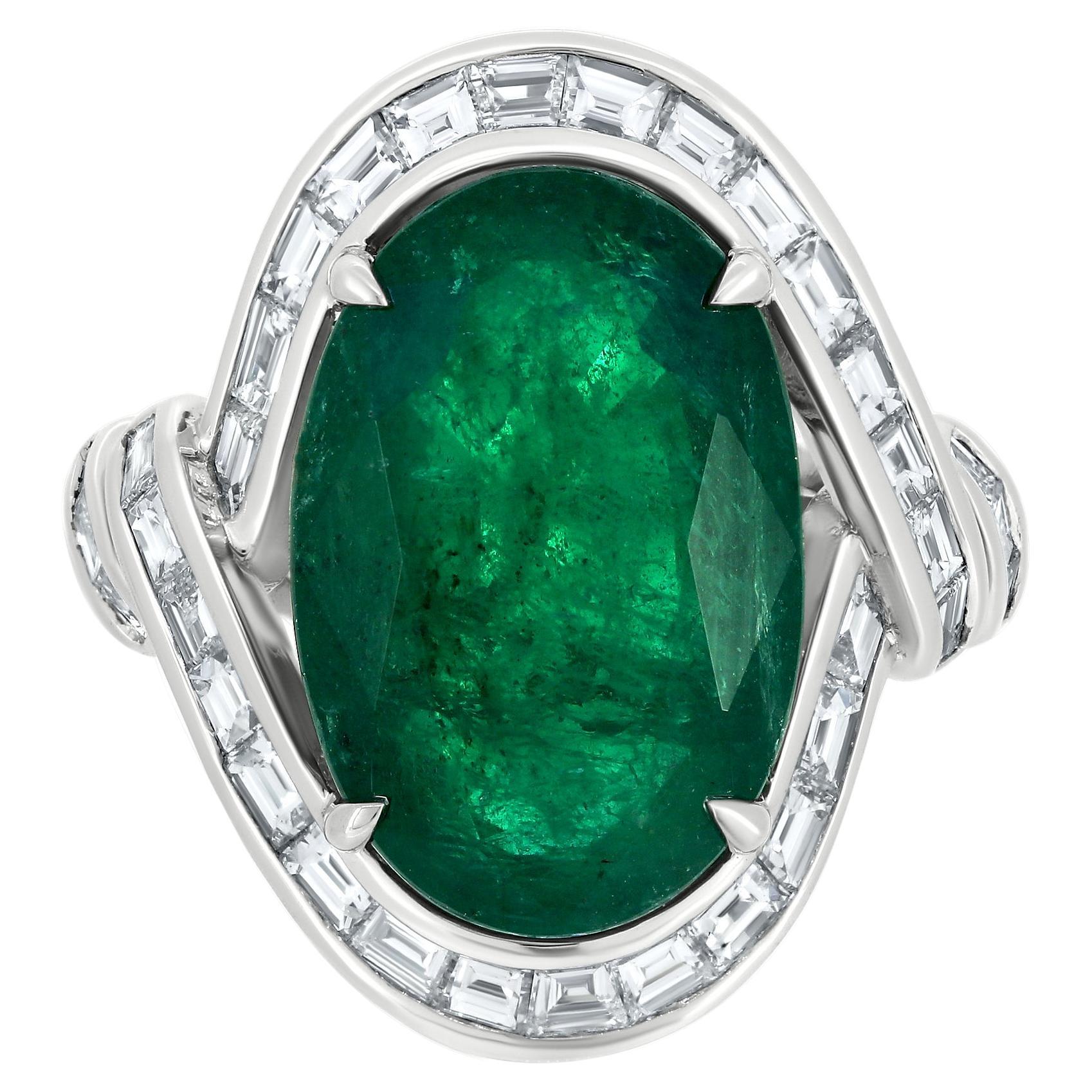 Nigaam 5.04 Ct. T.W. Emerald and Diamond Bypass Ring in 18K White Gold ...