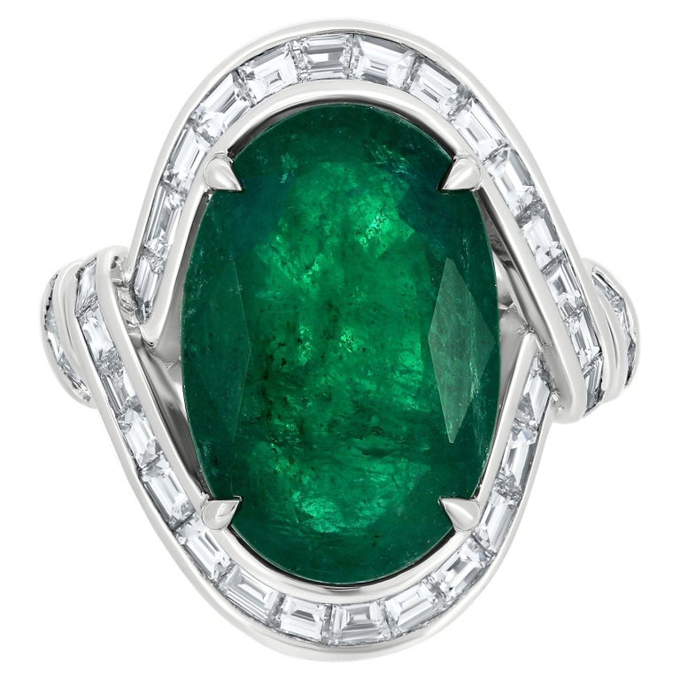 Nigaam 11.14 Cttw. Emerald and Diamond Bypass Ring in 18K White Gold ...