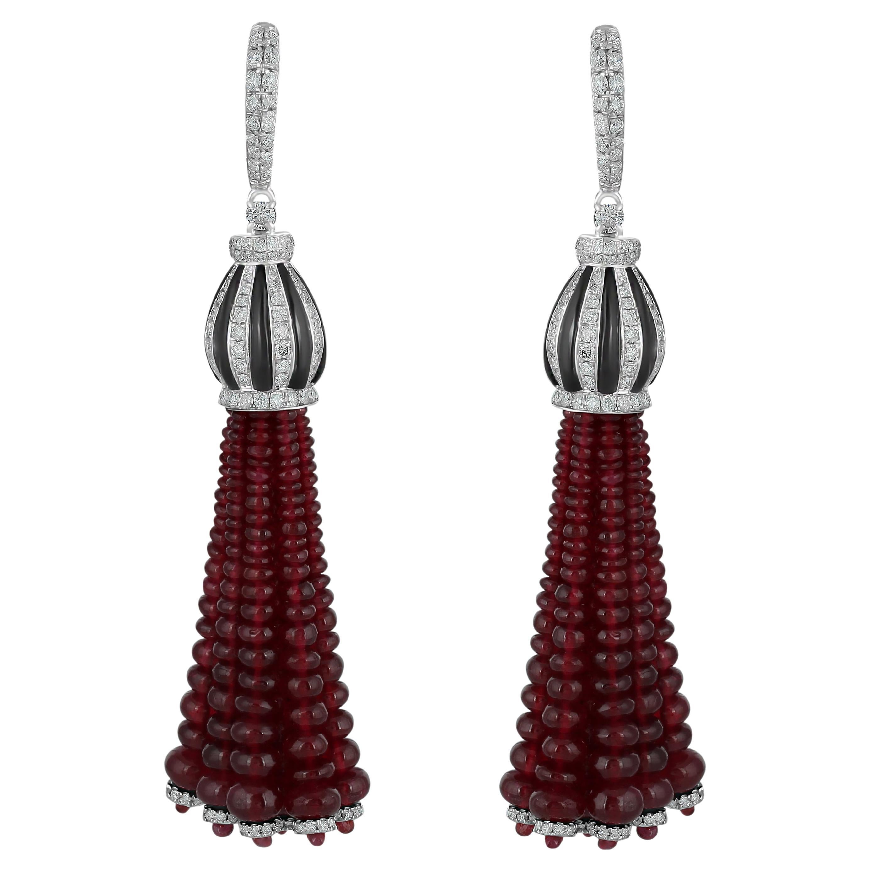 Ruby Tassel and Diamond 18 Karat White Gold Earrings at 1stDibs