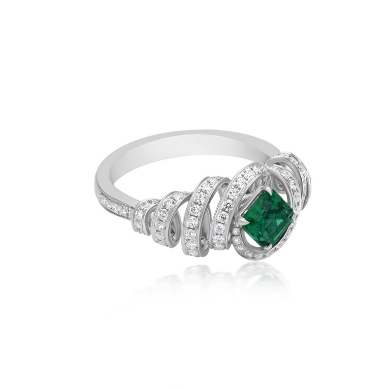 Nigaam 1.24ct T.W Emerald and Diamond Open Work Ring in 18k White Gold ...