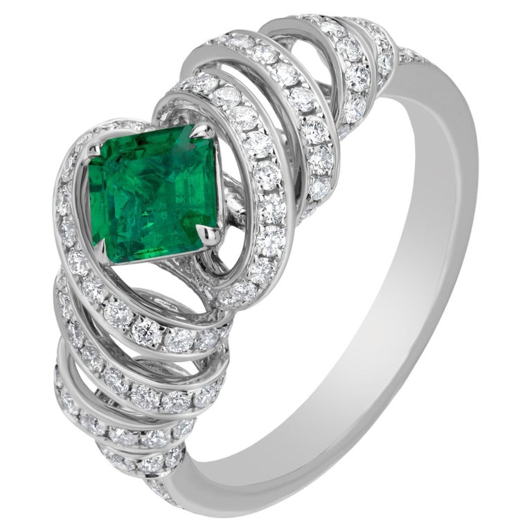 Nigaam 1.24ct T.W Emerald and Diamond Open Work Ring in 18k White Gold ...