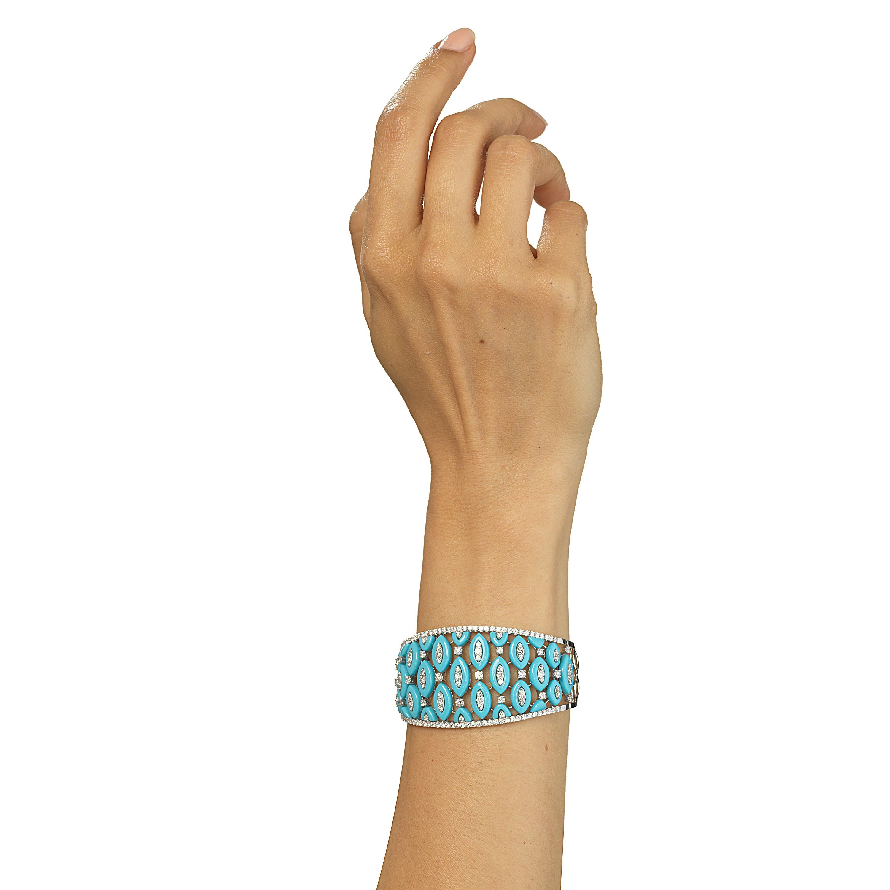 Nigaam 14.7cts. Turquoise and 4.1cts, Diamond Cuff Bangle in 18k in ...