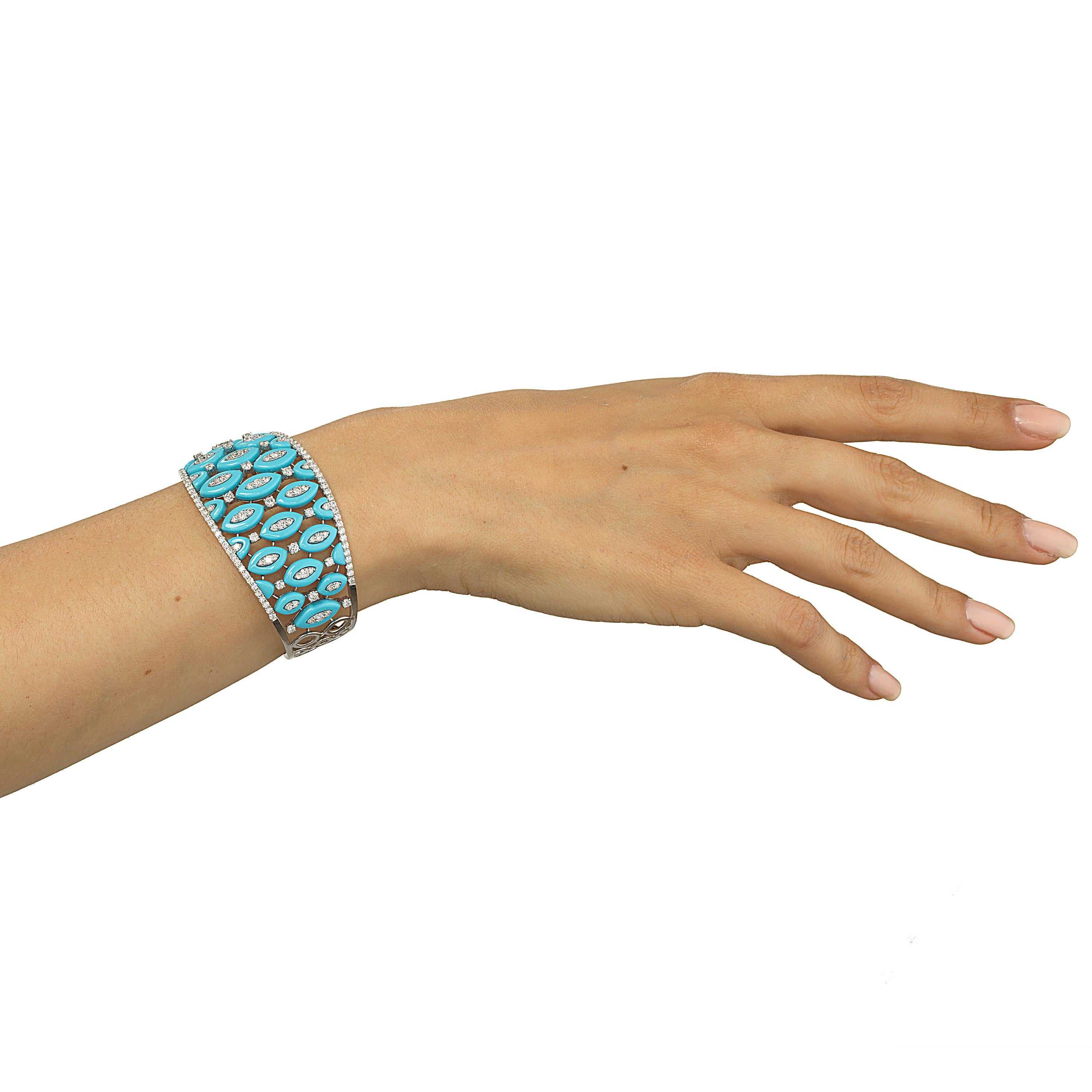 Nigaam 14.7cts. Turquoise and 4.1cts, Diamond Cuff Bangle in 18k in ...