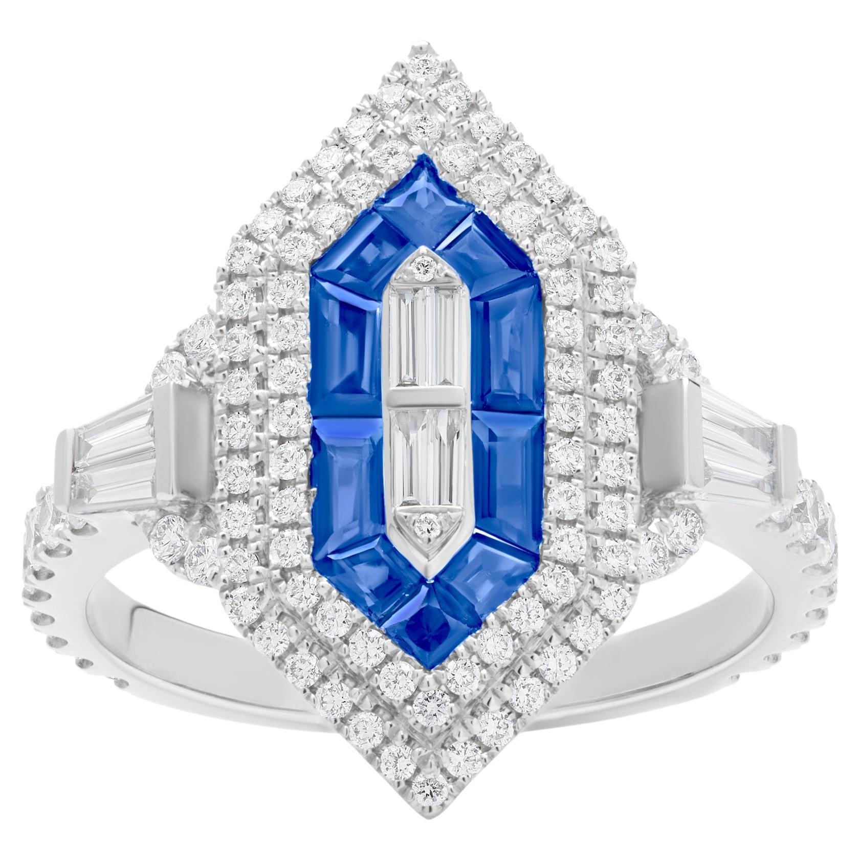 Gemistry 3.04 Cttw. Blue Sapphire and Diamond Art Deco Ring in 18K ... Gemistry 3.04 Cttw. Blue Sapphire and Diamond Art Deco Ring in 18K ...