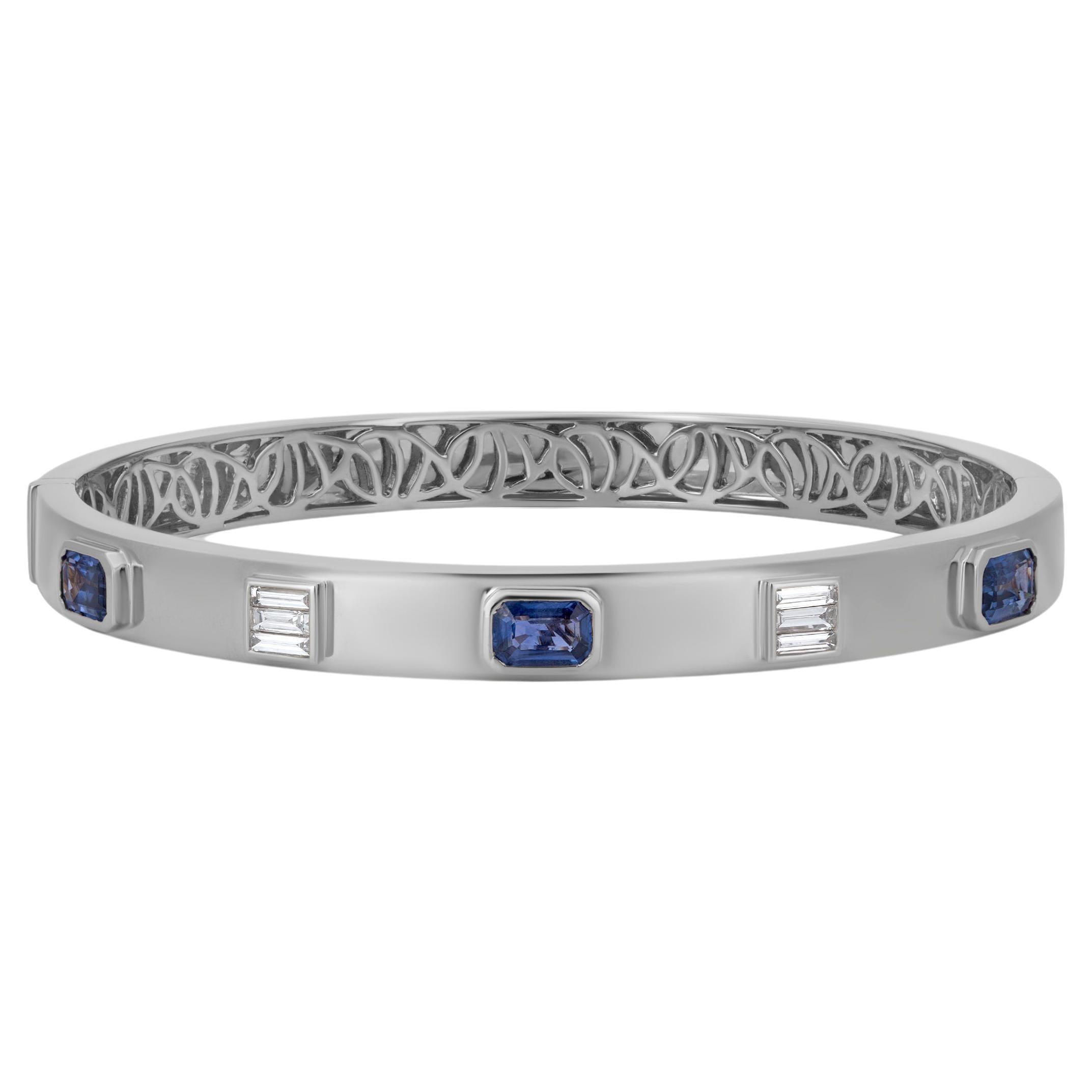 Blue Sapphire 10.20Cttw And Diamond 1.20Cttw Bangle Bracelet 18K White ...
