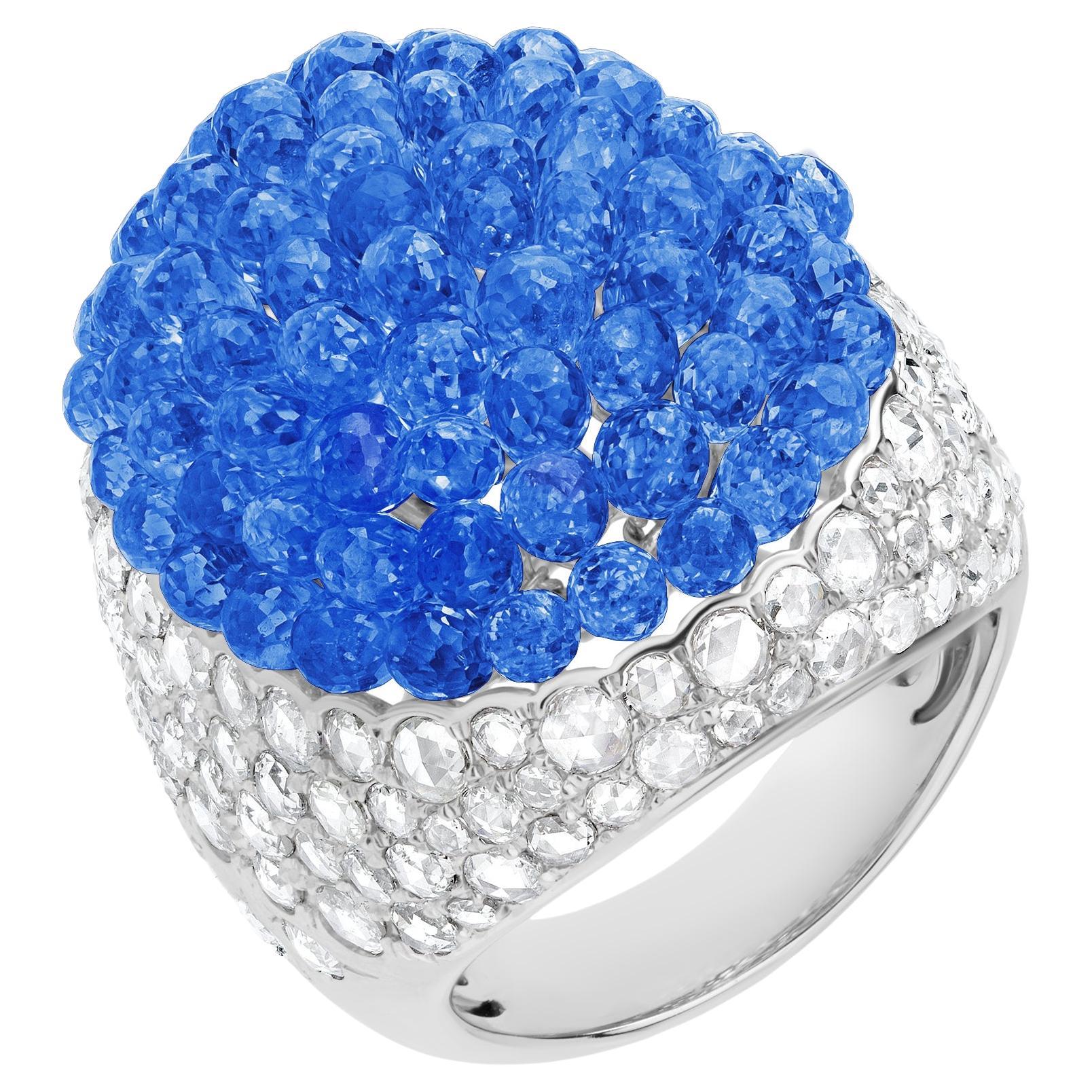 Nigaam 4.49 Cttw. Diamond and Blue Sapphire Swirl Ring in 18K White ...