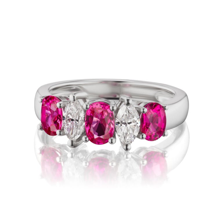 Nigaam 2.41cttw Diamond and Red Spinel Five Stone Ring in 18k White ...