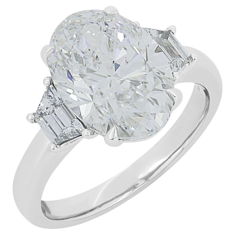 Nigaam 3.42 Ct. T.W. Oval and Trapeze Shaped Diamond Engagement Ring in ...