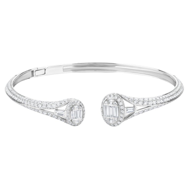 Nigaam 3.55 Cttw. Diamond Cuff Bangle in 18K White Gold For Sale at 1stDibs