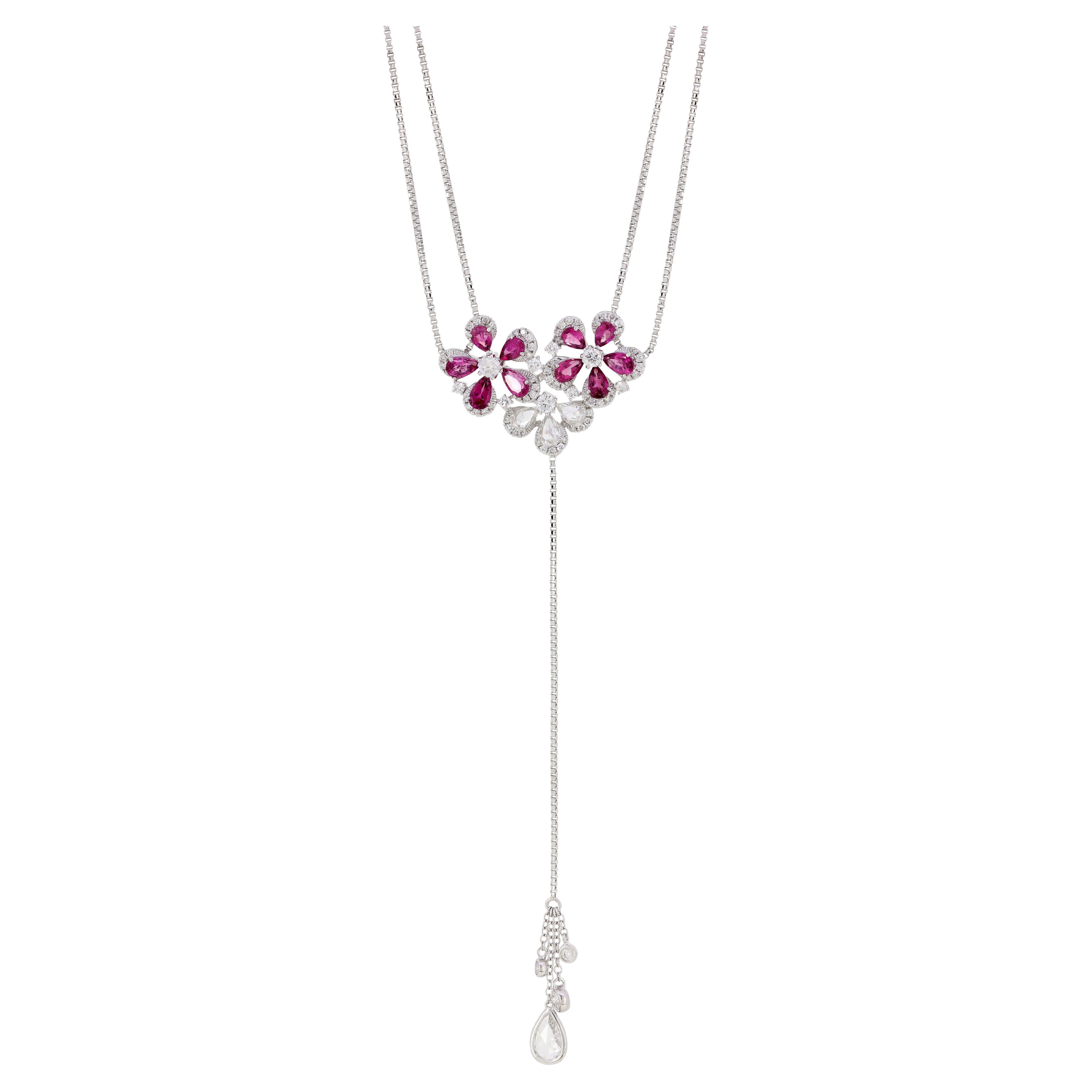 Nigaam 3.5ct. T.W. Diamond and Pink Tourmaline Lariat Necklace in 18k ...