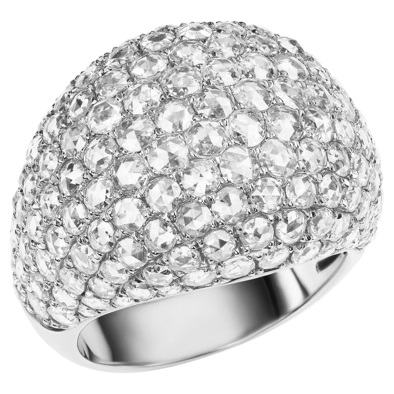 Rose Cut Multi Diamond Dome Ring in 18k White Gold For Sale at 1stDibs