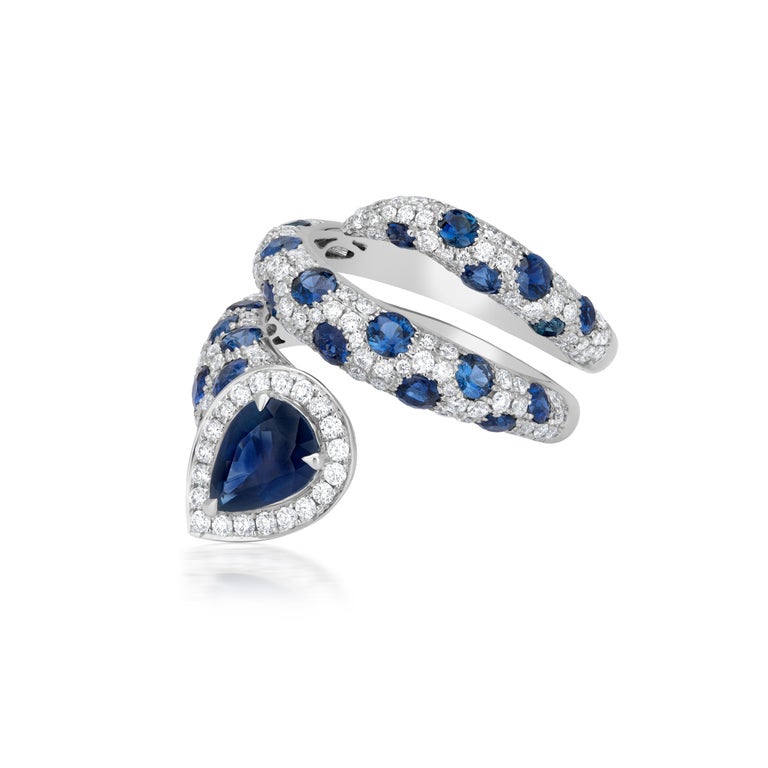 Nigaam 4.49 Cttw. Diamond and Blue Sapphire Swirl Ring in 18K White ...