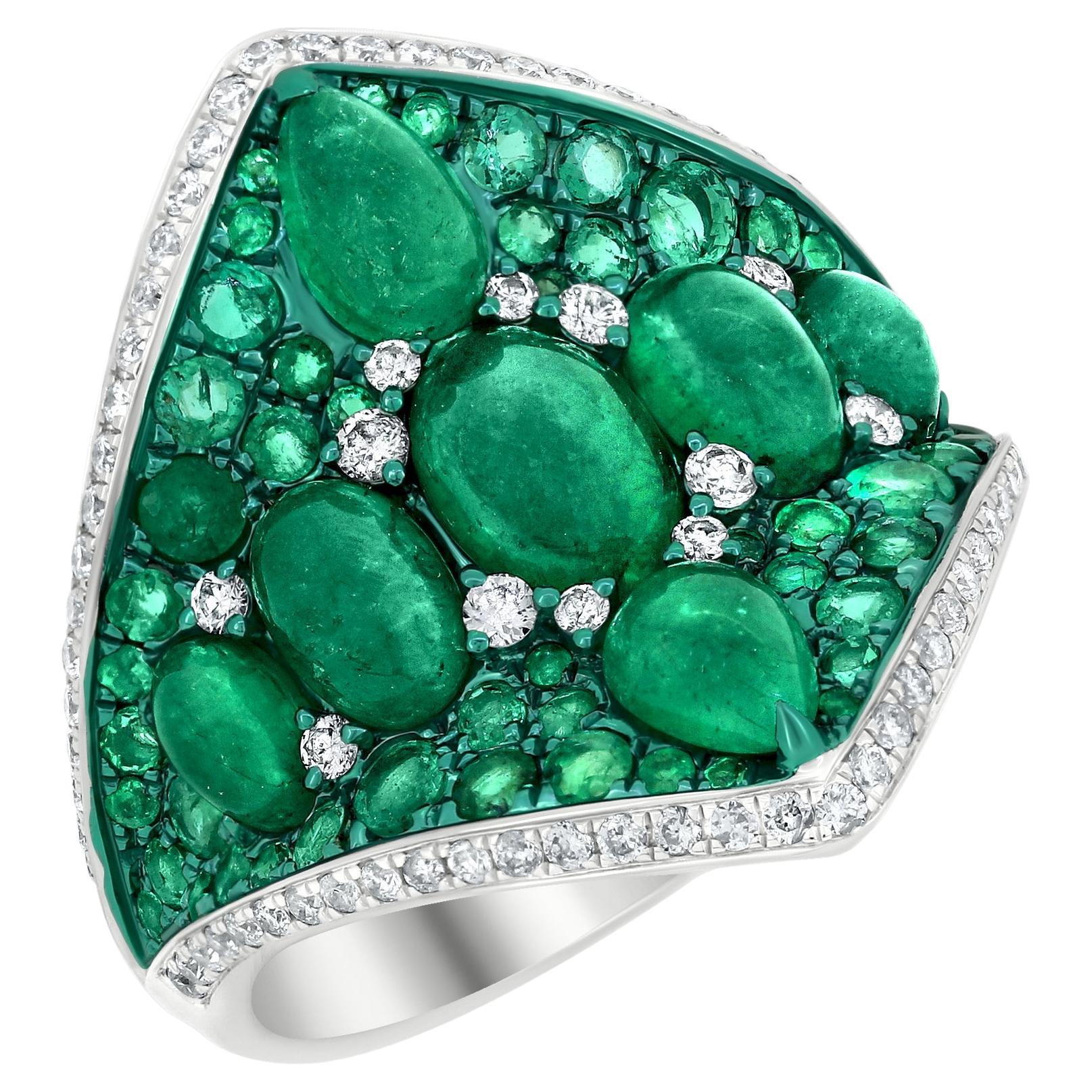 Nigaam 6.7 Cttw. Diamond and Emerald Dome Ring in 18k White Gold, Black ...