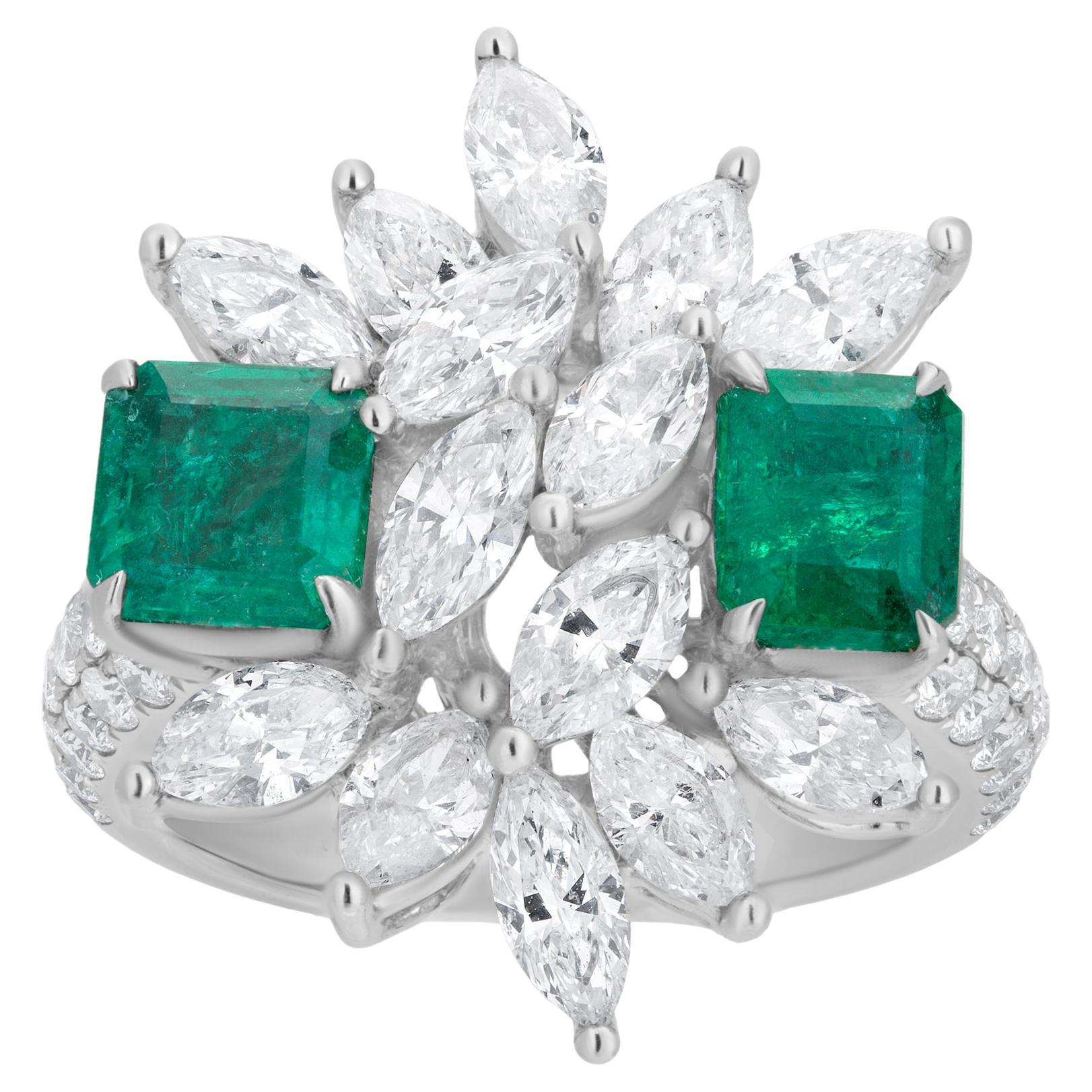 Nigaam 7.82 Cttw. Emerald and Diamond Glamorous Cluster Ring in 18K ...