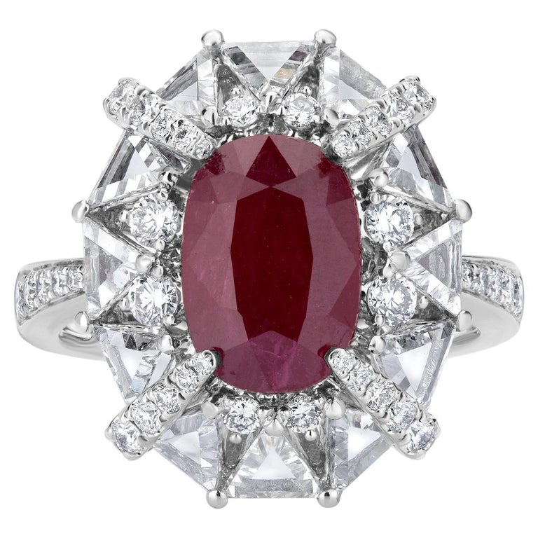 Nigaam 5.62cttw Oval Ruby and Trillion Diamond Cocktail Ring in 18k ...