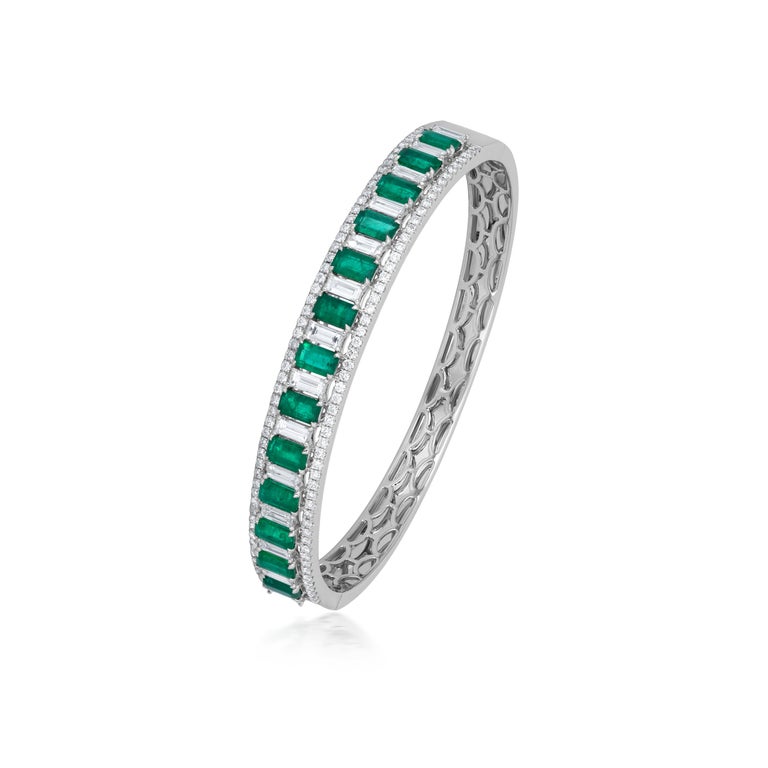 Nigaam 5.65 Ct. T.W. Emerald and Diamond Bangle Bracelet in 18k White ...