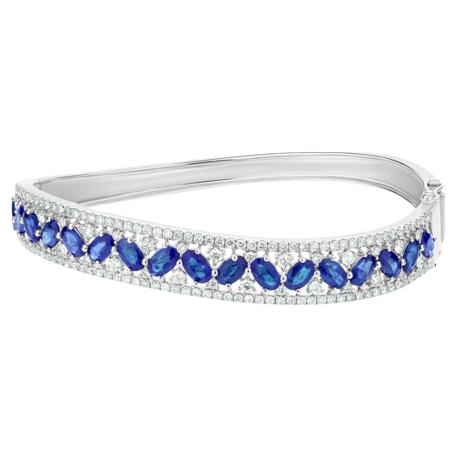 Blue Sapphire 10.20Cttw And Diamond 1.20Cttw Bangle Bracelet 18K White ...