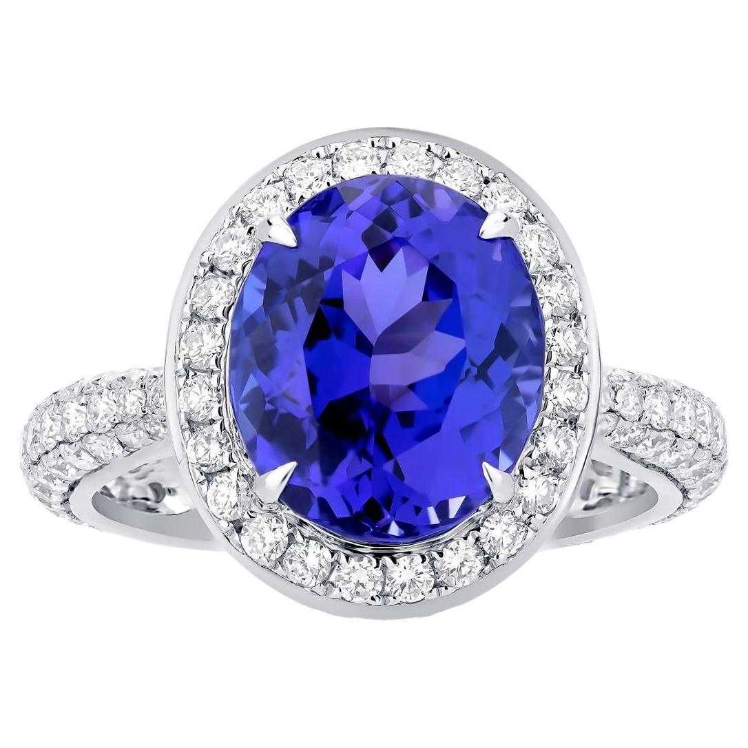 6.82 Carat Oval Tanzanite and Diamond Cocktail Ring in 18 Karat White ...