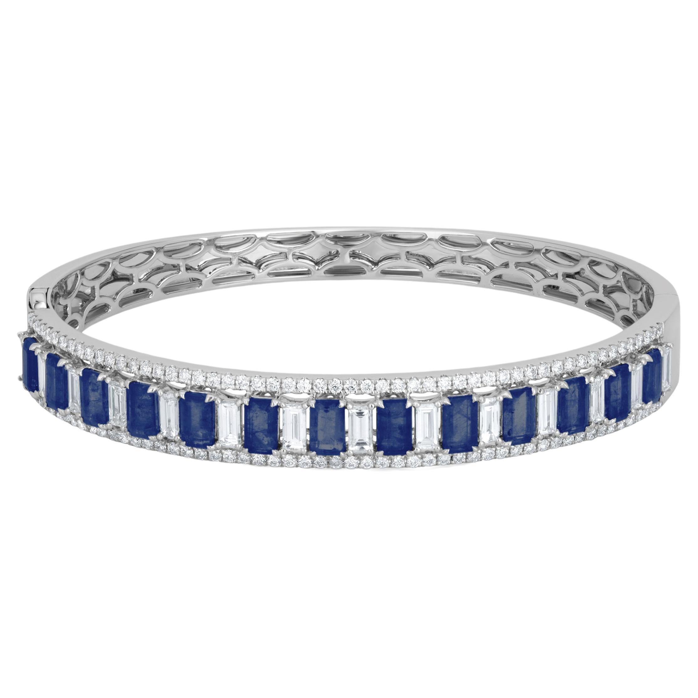 Nigaam 6.37 Ct. T.W. Blue Sapphire and Diamond Bangle Bracelet in 18k ...