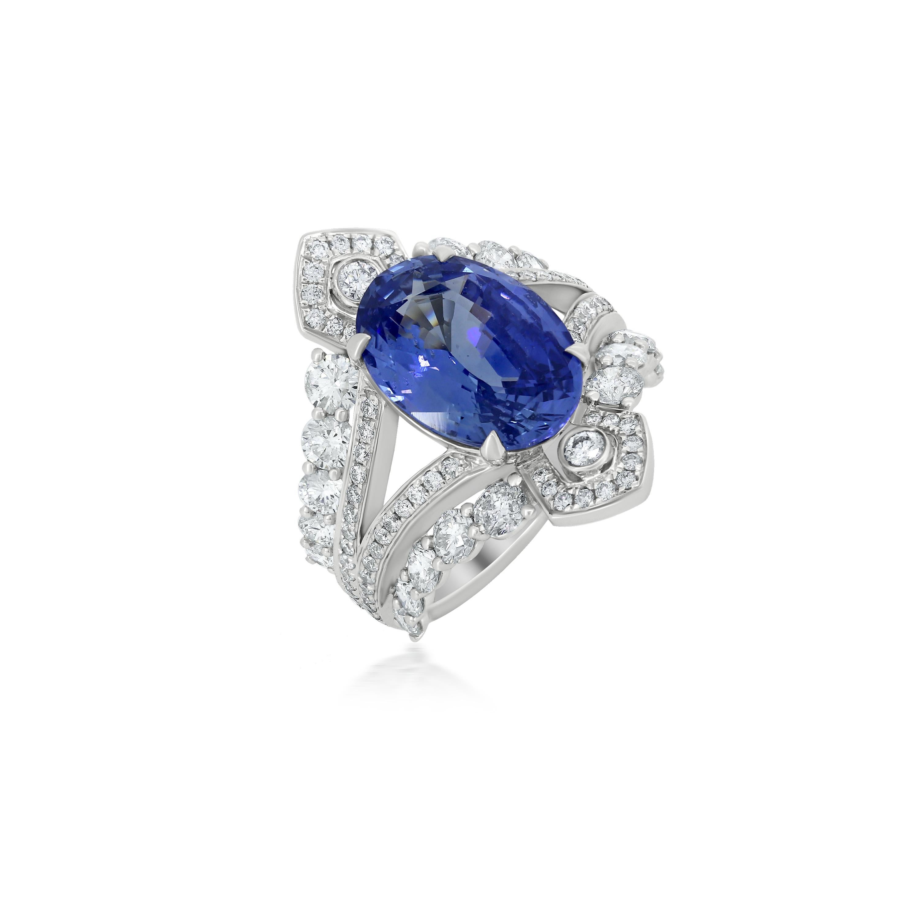 Nigaam 7.51 Cttw. Certified Blue Sapphire and Diamond Open Work Ring in ...