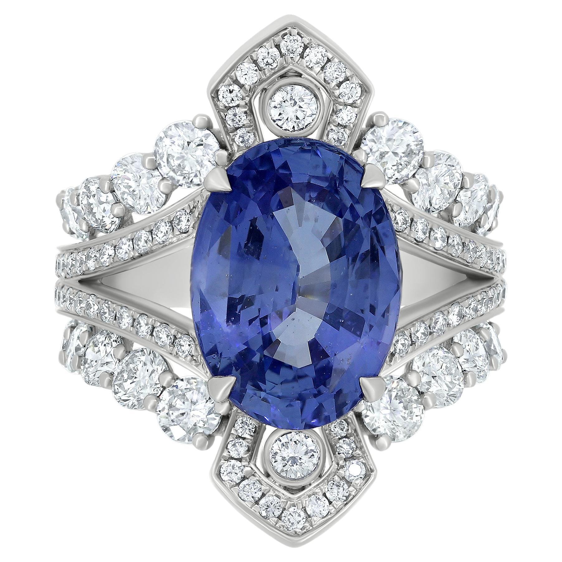 Nigaam 7.51 Cttw. Certified Blue Sapphire and Diamond Open Work Ring in ...