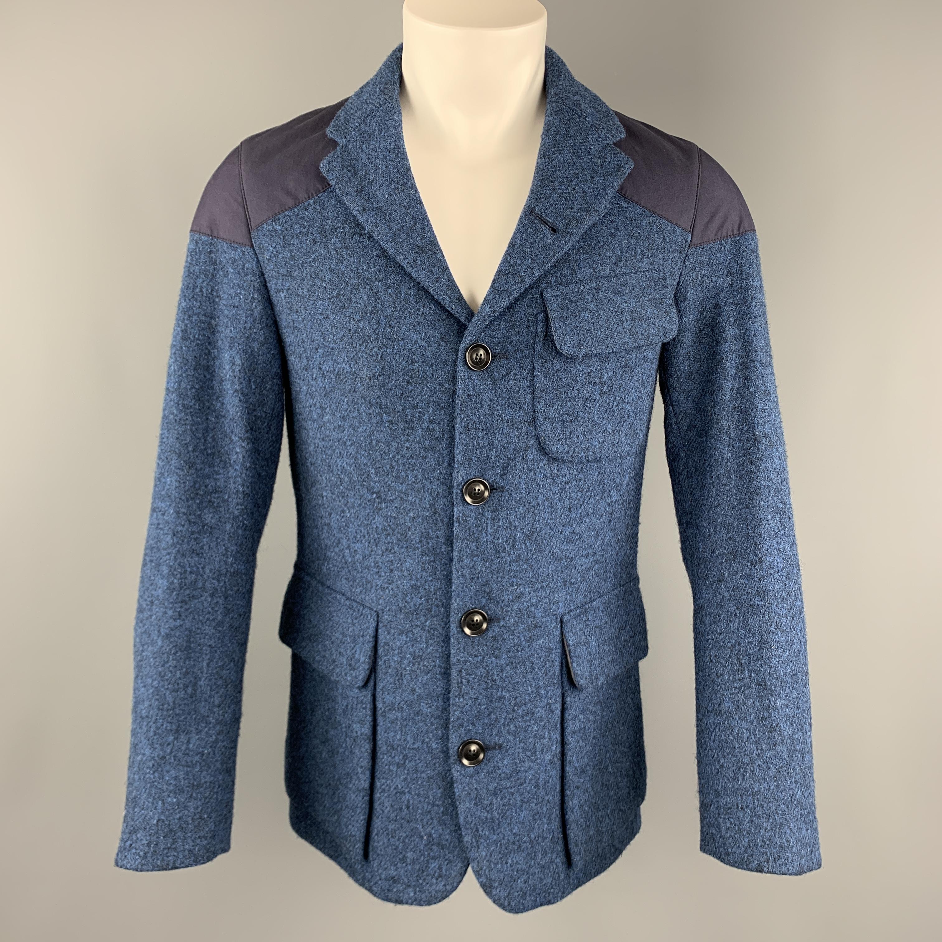 NIGEL CABOURN Size 38 Blue Heather Harris Tweed Notch Lapel Patch ...