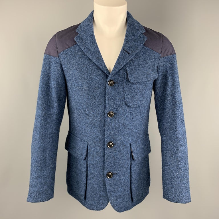 NIGEL CABOURN Size 38 Blue Heather Harris Tweed Notch Lapel Patch ...