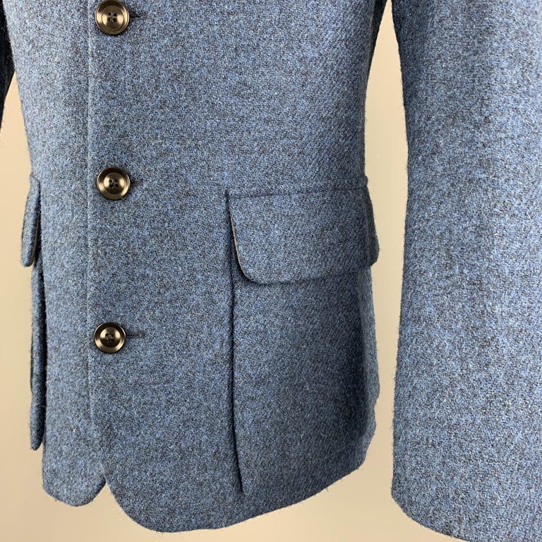 NIGEL CABOURN Size 38 Blue Heather Harris Tweed Notch Lapel Patch ...