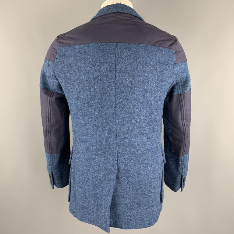 NIGEL CABOURN Size 38 Blue Heather Harris Tweed Notch Lapel Patch ...