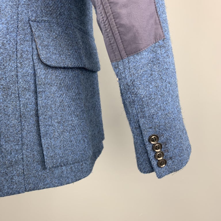 NIGEL CABOURN Size 38 Blue Heather Harris Tweed Notch Lapel Patch ...