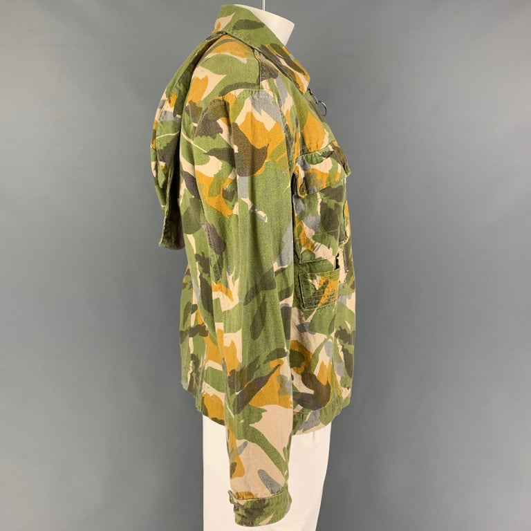 NIGEL CABOURN Size S Green Yellow Camouflage Cotton Linen Jacket For ...
