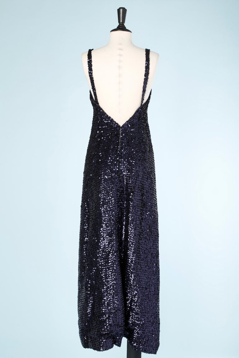 Night blue sequin backless evening dress Claude Riha Cannes Paris For ...