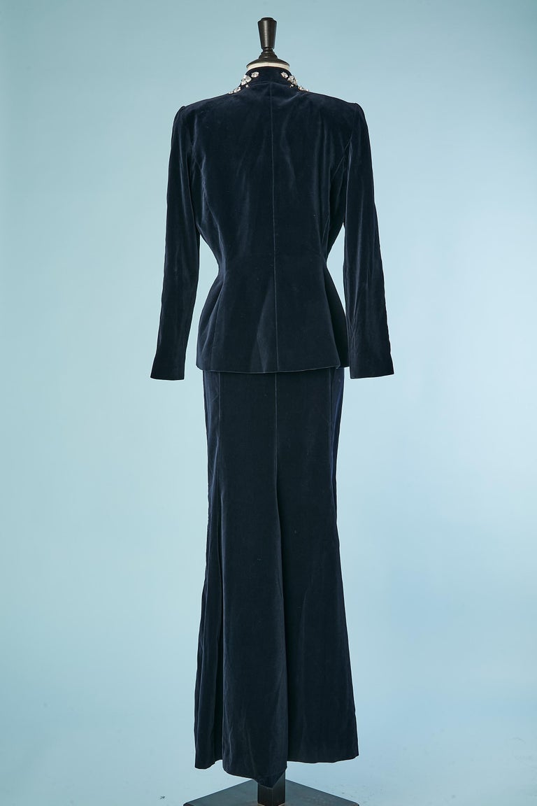 Night blue velvet skirt-suit with rhinestone embellishment Thierry ...