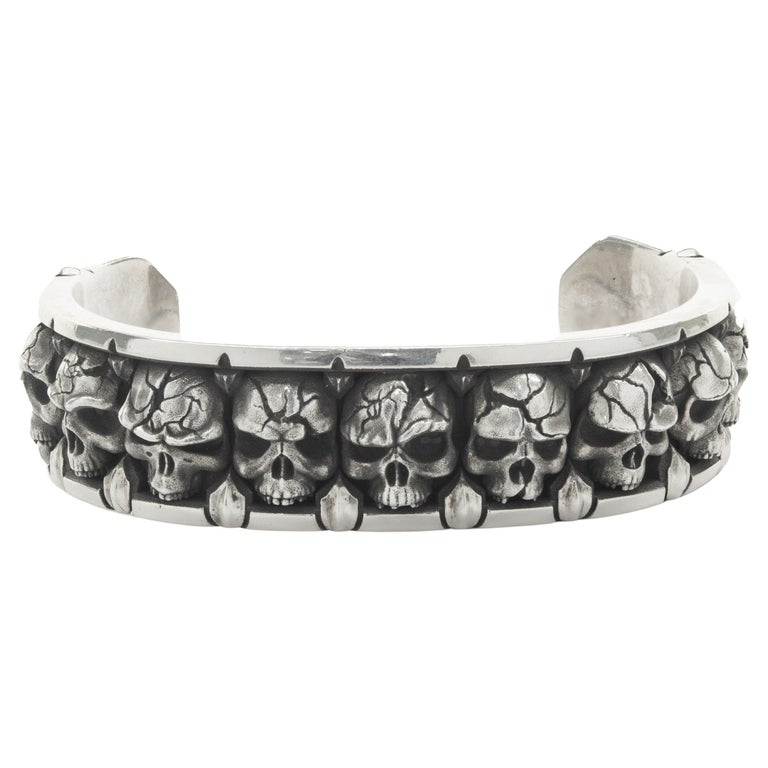 Night Rider Sterling Silver Skull Cuff Bracelet For Sale at 1stDibs