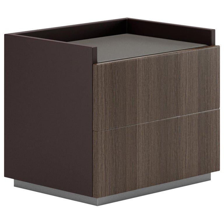 Nighststand with Lacquered Case, Veneered Drawers Leather Panel Top For ...