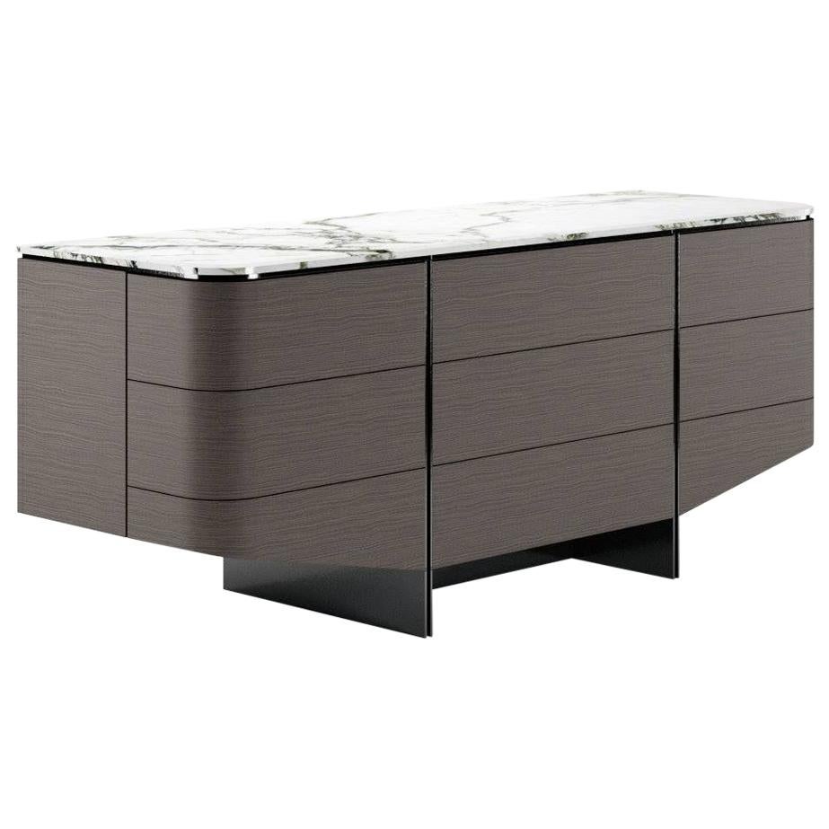 Storage unit, in Oak with metal trims, velvet covered drawers and ...