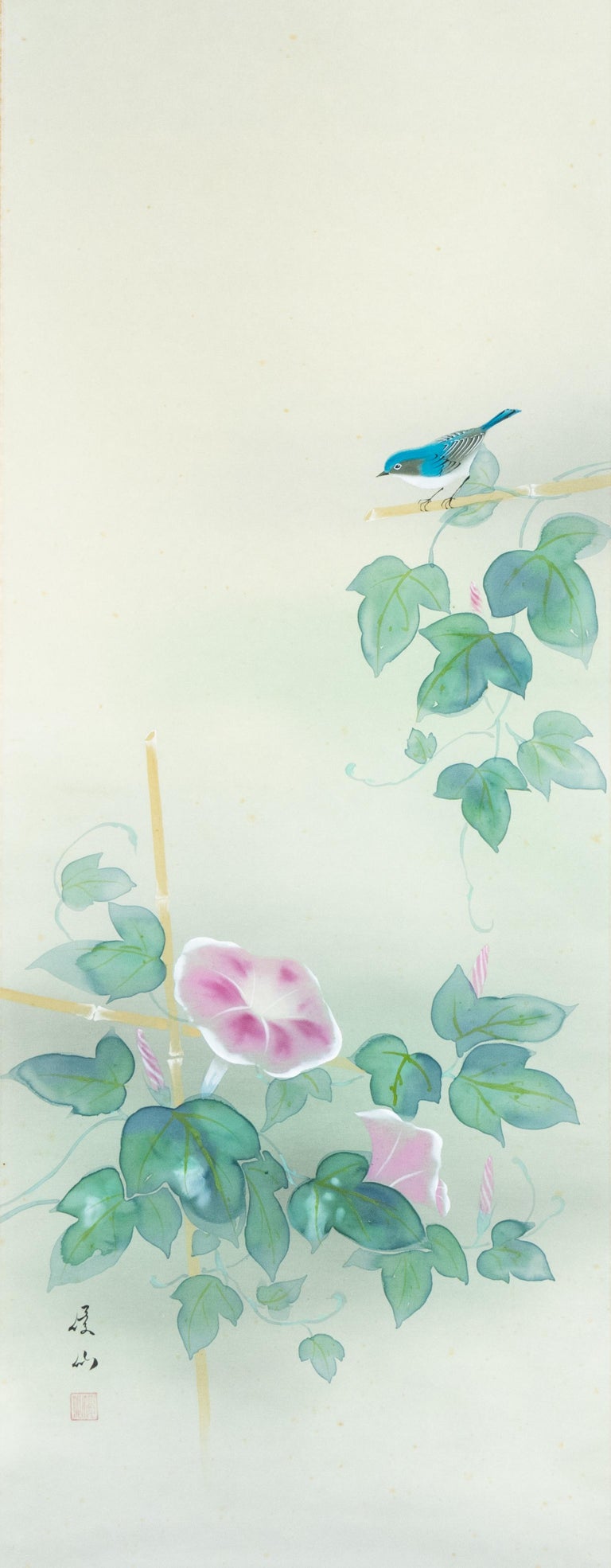 Nightingale on Branch Meiji Period Scroll Japan 19/20c For Sale at 1stDibs