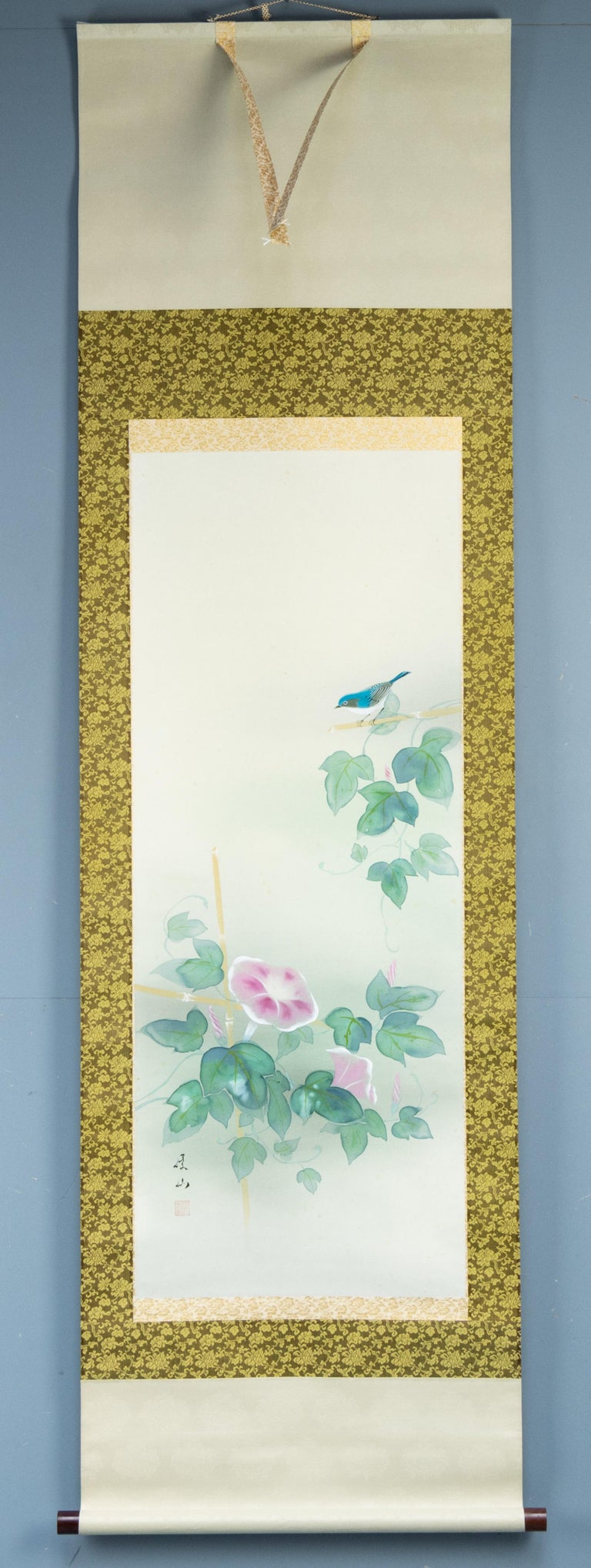 Nightingale on Branch Meiji Period Scroll Japan 19/20c For Sale at 1stDibs