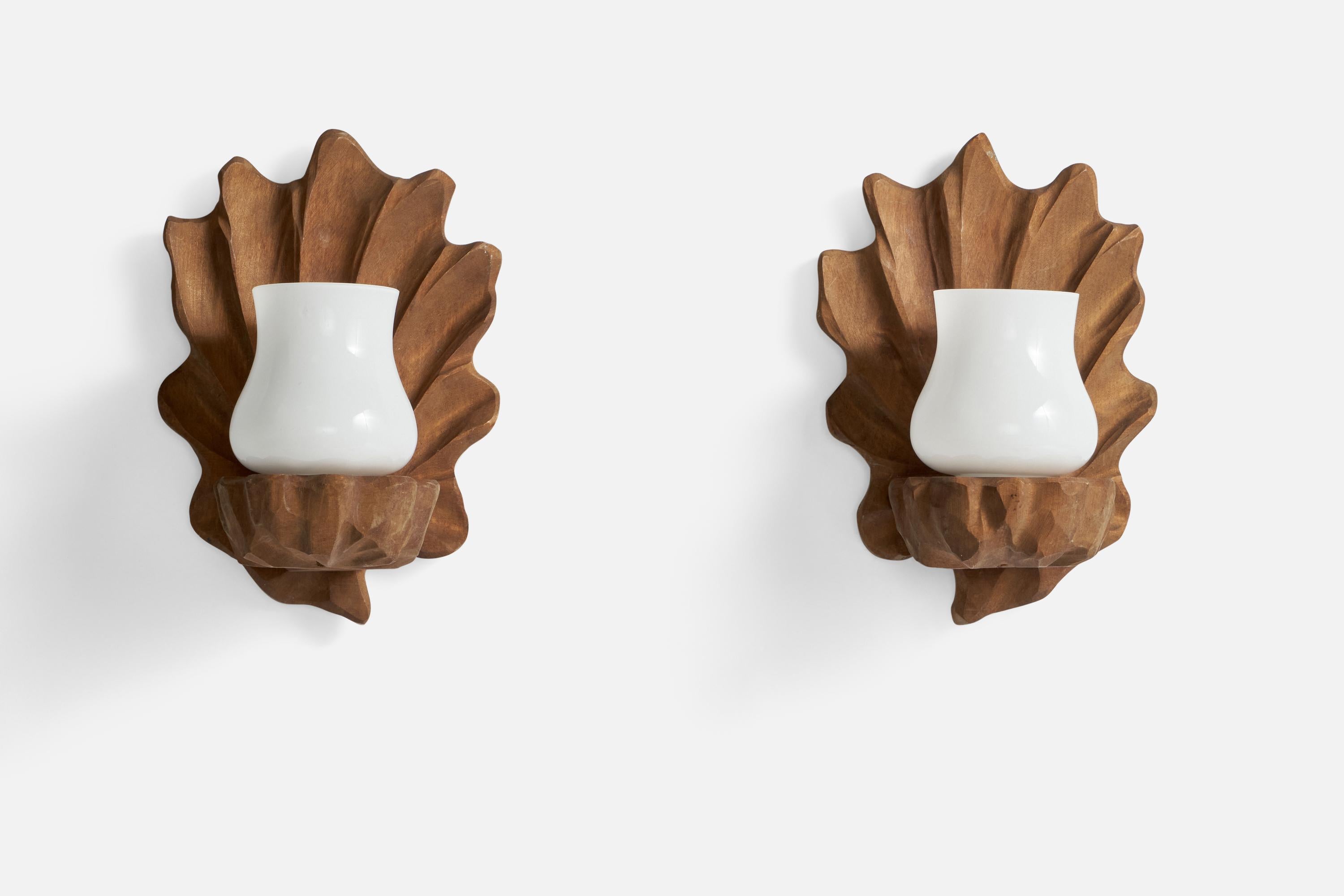 Niklas Snidare, Wall Lights, Wood, Glass, Sweden, 1960s For Sale at 1stDibs