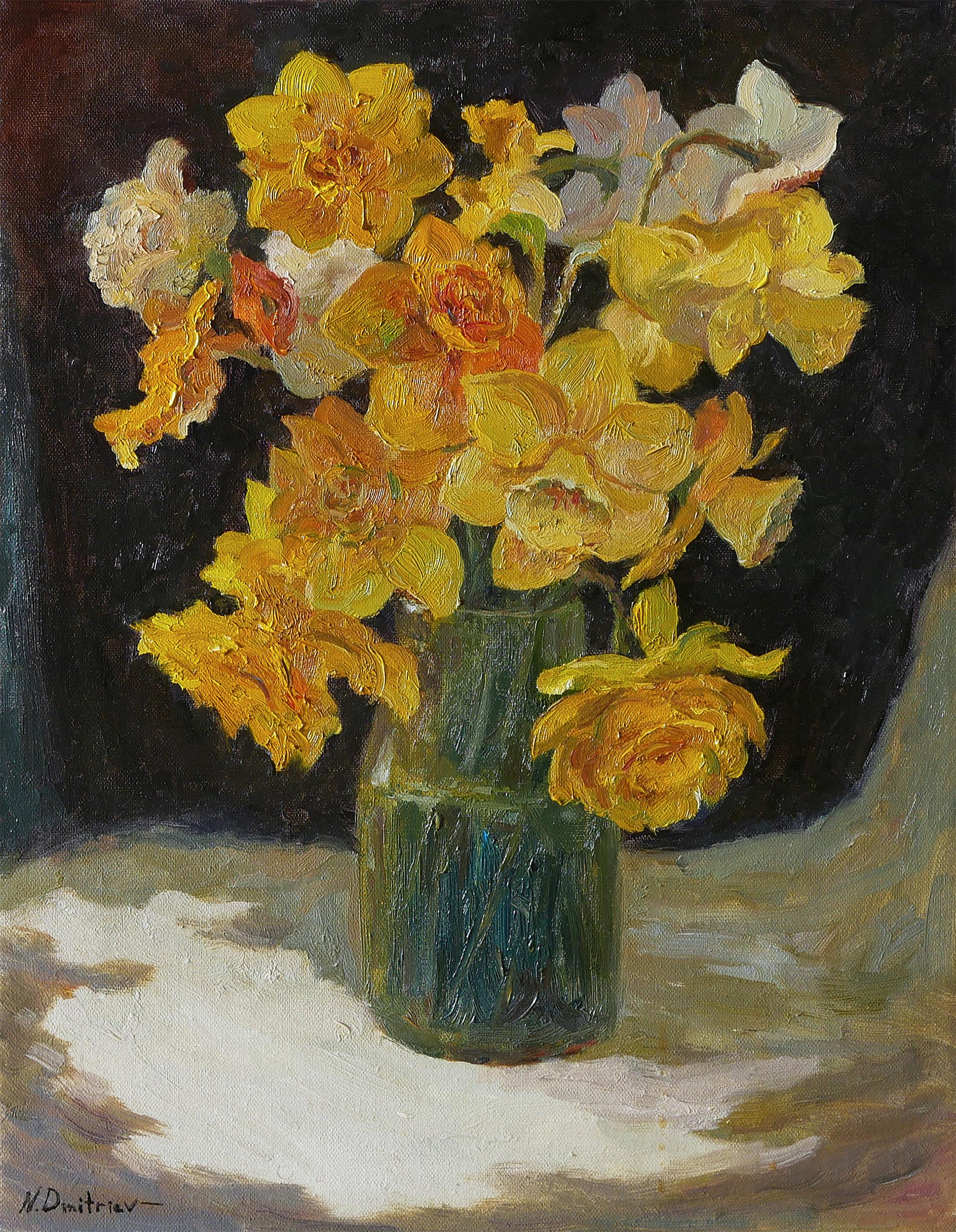 Nikolay Dmitriev - Yellow And Black - floral still life with daffodils ...