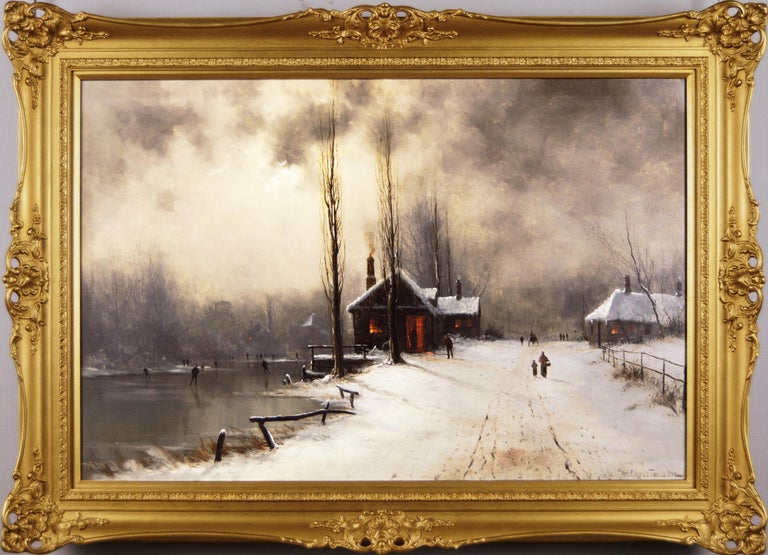 Nils Hans Christiansen - 19th Century winter landscape oil painting of ...