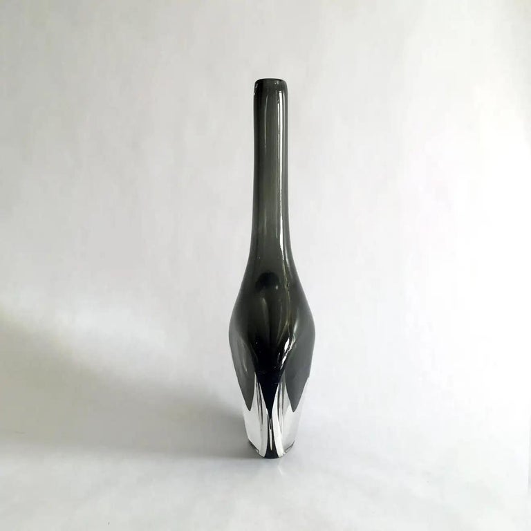 Nils Landberg for Orrefors Sommerso Blown Glass Vase Grey and Clear For ...