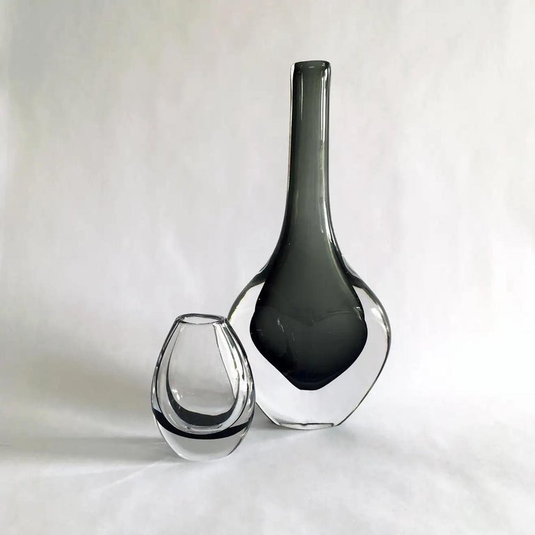 Nils Landberg for Orrefors Sommerso Blown Glass Vase Grey and Clear For ...