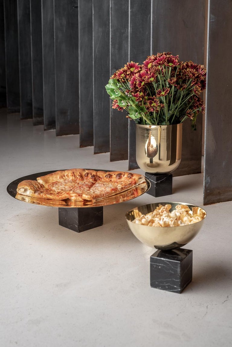 Nimbo Brass and Black Marble Wide Bowl For Sale at 1stDibs