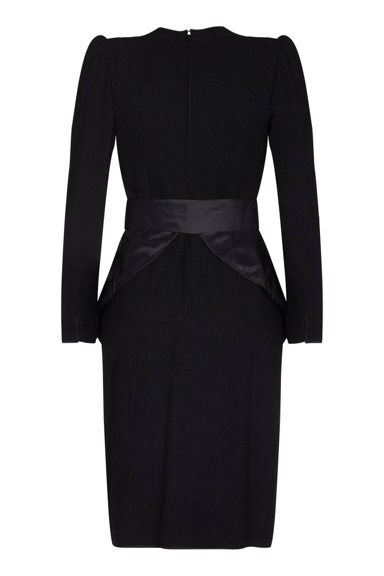 Nina Ricci 1980s Black Wool and Silk Cocktail Dress For Sale at 1stDibs