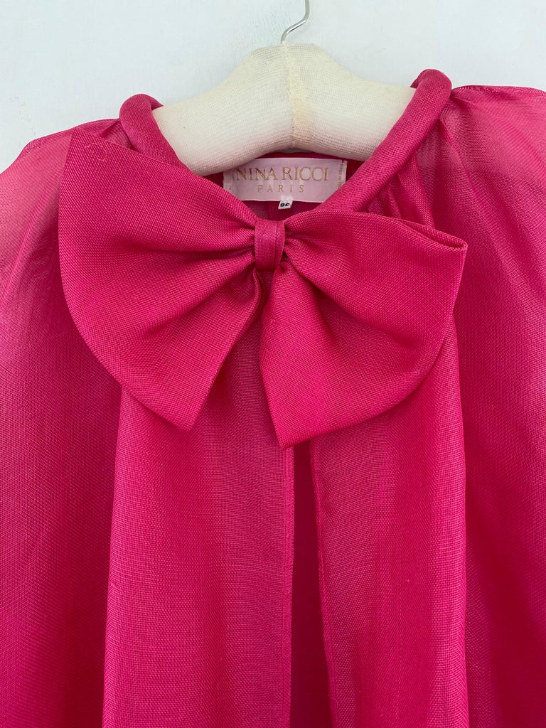 Nina Ricci 1980s Pink Silk Trapeze Coat with Bow For Sale at 1stDibs