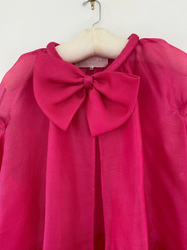 Nina Ricci 1980s Pink Silk Trapeze Coat with Bow For Sale at 1stDibs