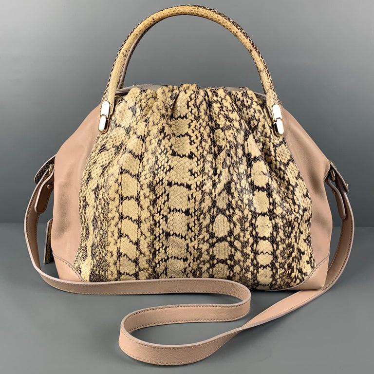 NINA RICCI Beige Brown Mixed Leathers Calfskin Satchel Handbag For Sale ...