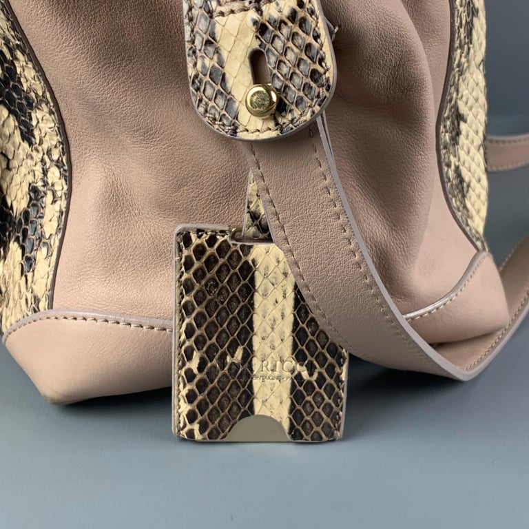 NINA RICCI Beige Brown Mixed Leathers Calfskin Satchel Handbag For Sale ...